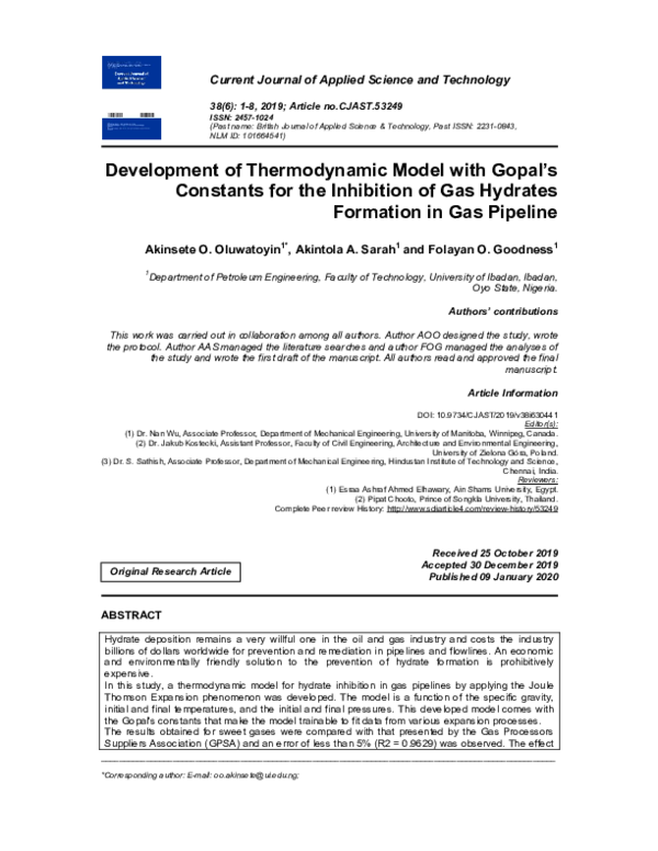 (PDF) Development of Thermodynamic Model with Gopal’s Constants for the ...