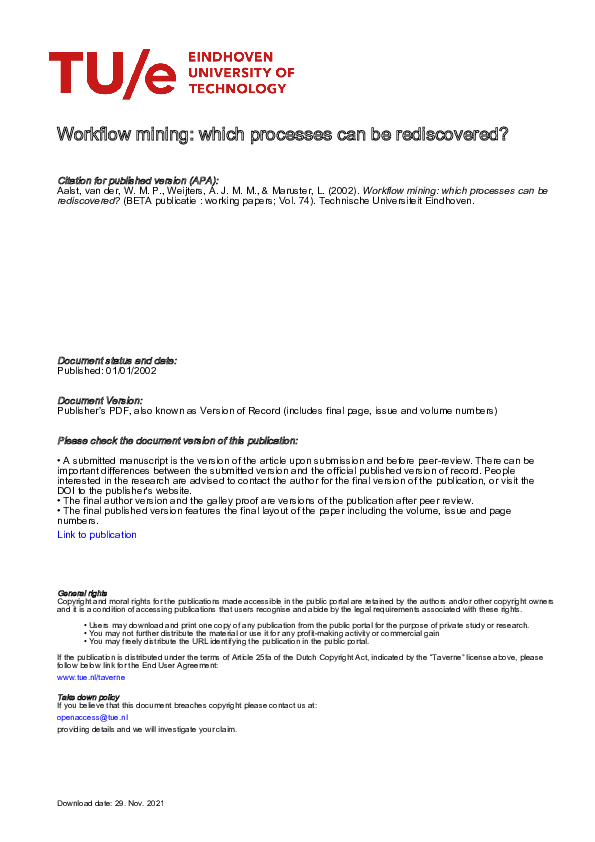 (PDF) Workflow Mining: Which processes can be rediscovered?