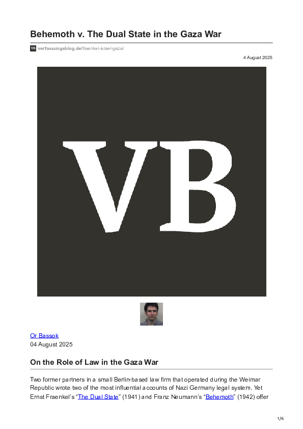 (PDF) Behemoth v. The Dual State in the Gaza War
