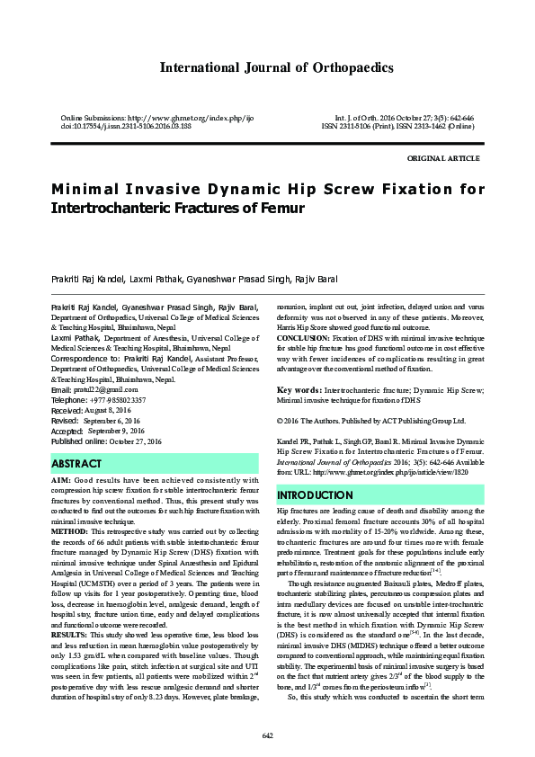 (PDF) Minimal Invasive Dynamic Hip Screw Fixation for Intertrochanteric ...