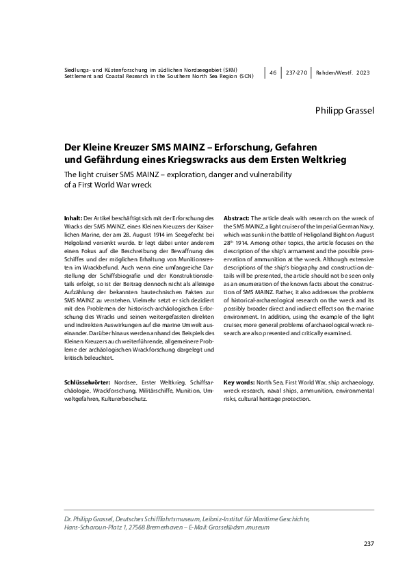 (PDF) Der Kleine Kreuzer SMS MAINZ – Erforschung, Gefahren und ...