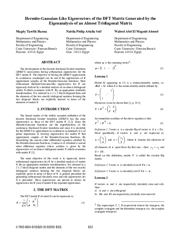 (PDF) Hermite-Gaussian-Like Eigenvectors of the DFT Matrix Generated by ...