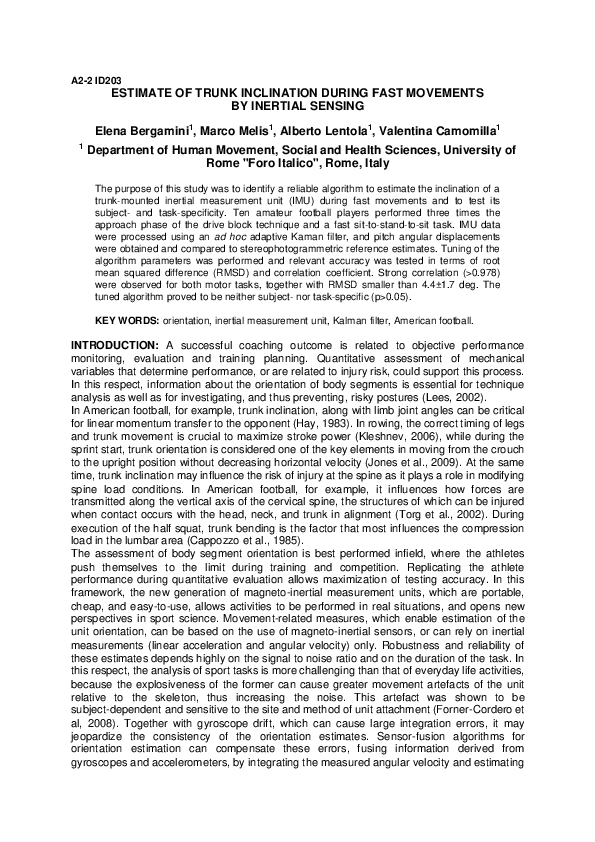 (PDF) Estimate of Trunk Inclination During Fast Movements by Inertial ...