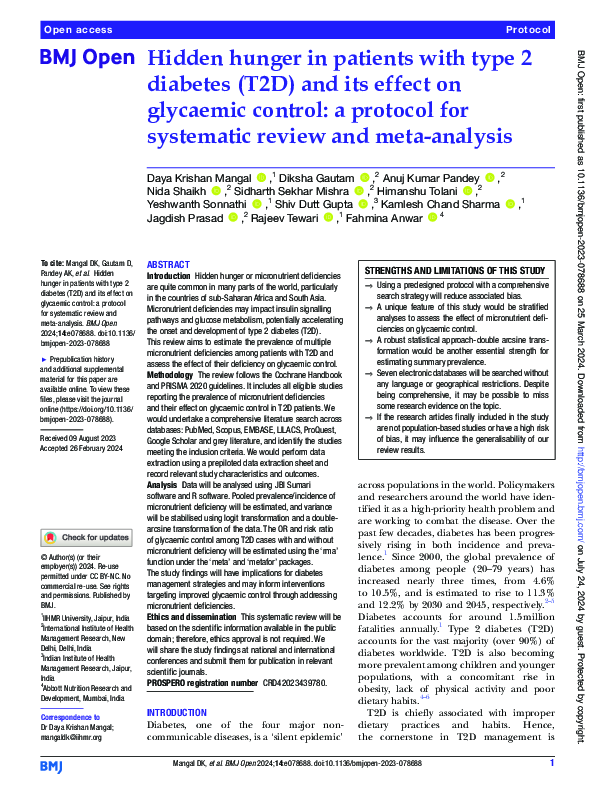 (PDF) Hidden hunger in patients with type 2 diabetes (T2D) and its ...