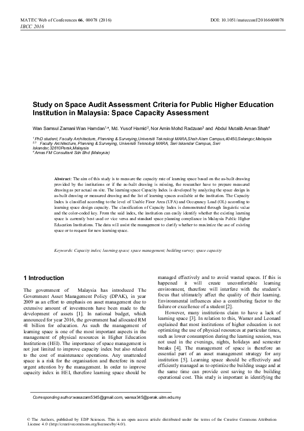 (PDF) Study on Space Audit Assessment Criteria for Public Higher ...