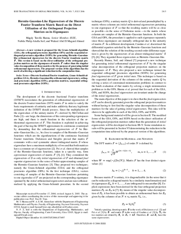 (PDF) Hermite-Gaussian-Like Eigenvectors of the Discrete Fourier Transform Matrix Based on the ...