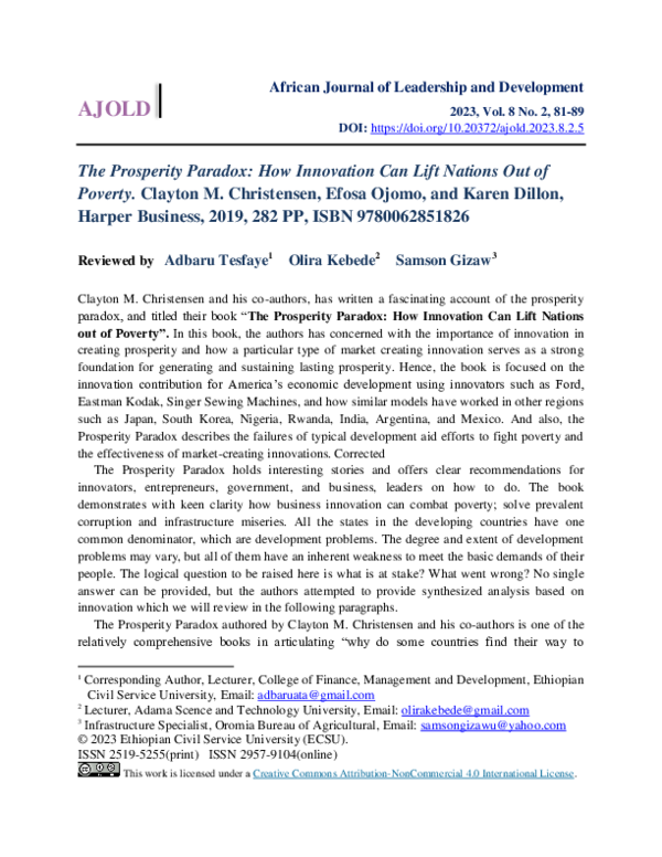 (PDF) The Prosperity Paradox: How Innovation Can Lift Nations Out of ...