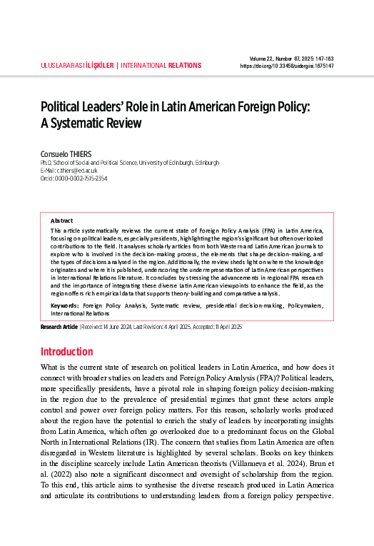 (PDF) Political Leaders' Role in Latin American Foreign Policy: A ...
