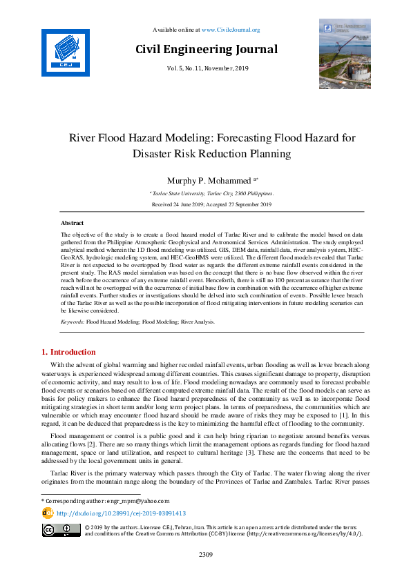 (PDF) River Flood Hazard Modeling: Forecasting Flood Hazard for ...
