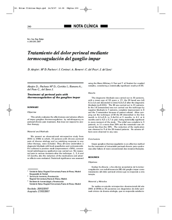 (PDF) Tratamiento del dolor perineal mediante termocoagulación del ...