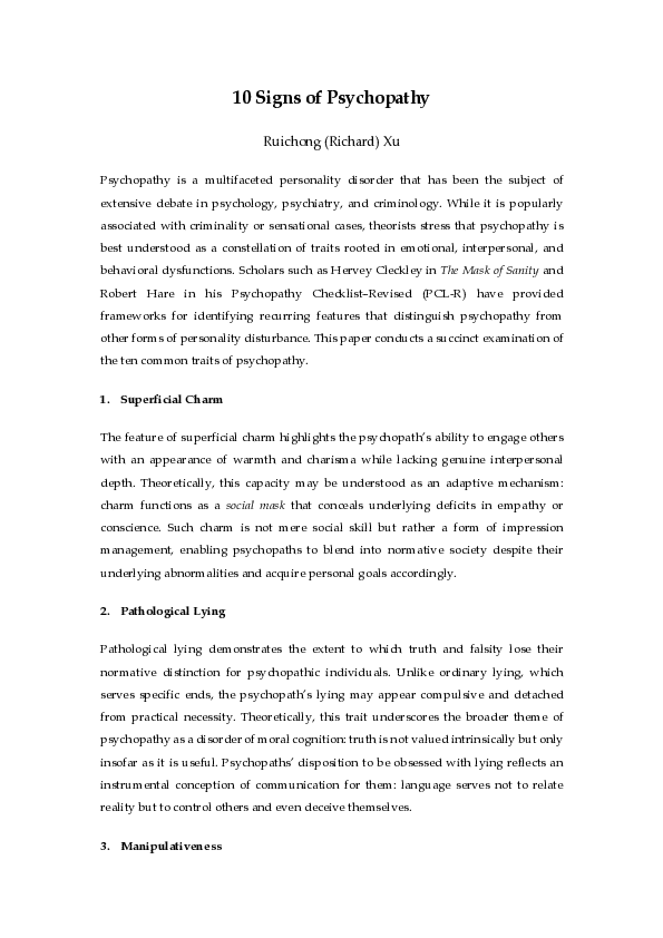 (PDF) 10 Signs of Psychopathy