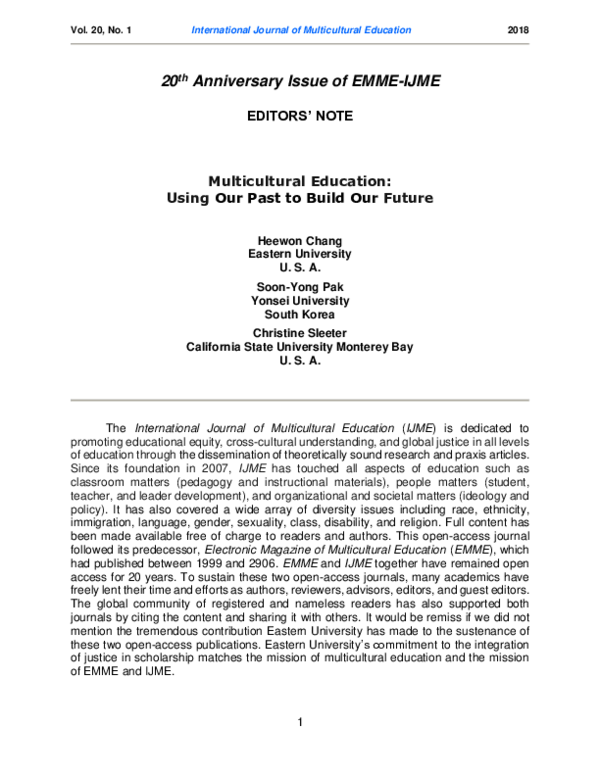 (PDF) Multicultural Education: Using Our Past to Build Our Future