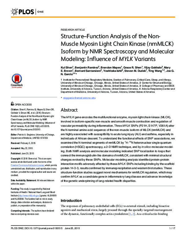 (PDF) Structure-Function Analysis of the Non-Muscle Myosin Light Chain ...