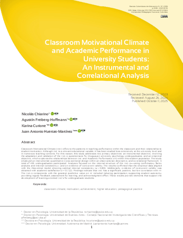 (PDF) Classroom Motivational Climate and Academic Performance in ...