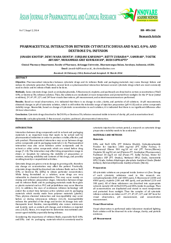 (PDF) Pharmaceutical Interaction Between Cytostatic Drugs and Nacl 0,9% ...