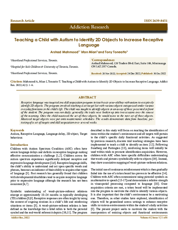 (PDF) Teaching a Child with Autism to Identify 2D Objects to Increase ...