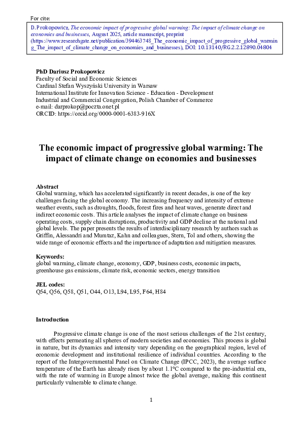 (PDF) The economic impact of progressive global warming: The impact of ...