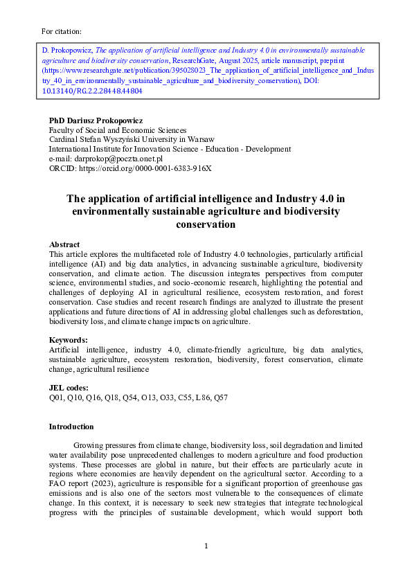 (PDF) The application of artificial intelligence and Industry 4.0 in environmentally sustainable ...