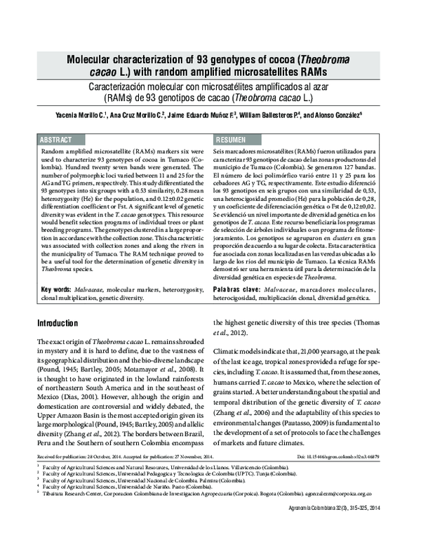 (PDF) Molecular characterization of 93 genotypes of cocoa (Theobroma ...