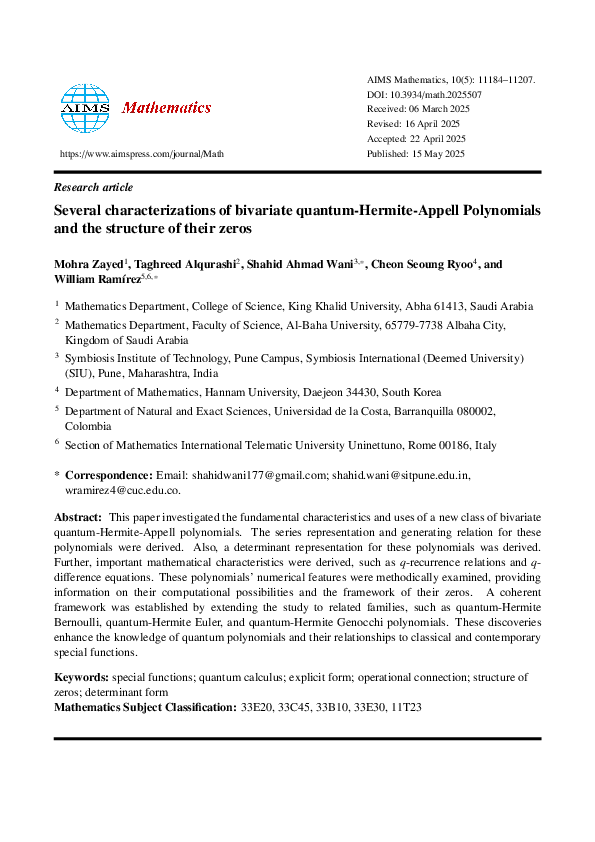 (PDF) Several characterizations of bivariate quantum-Hermite-Appell Polynomials and the ...