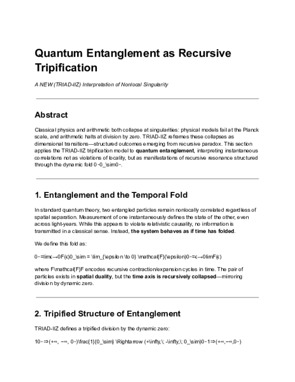 (PDF) Quantum Entanglement as Recursive Tripification
