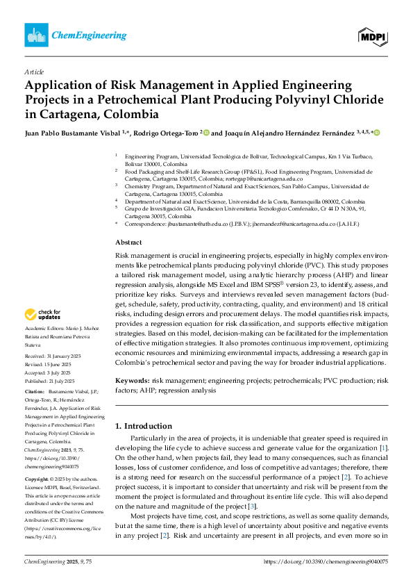 (PDF) Management in Applied Engineering Projects in a Petrochemical Plant