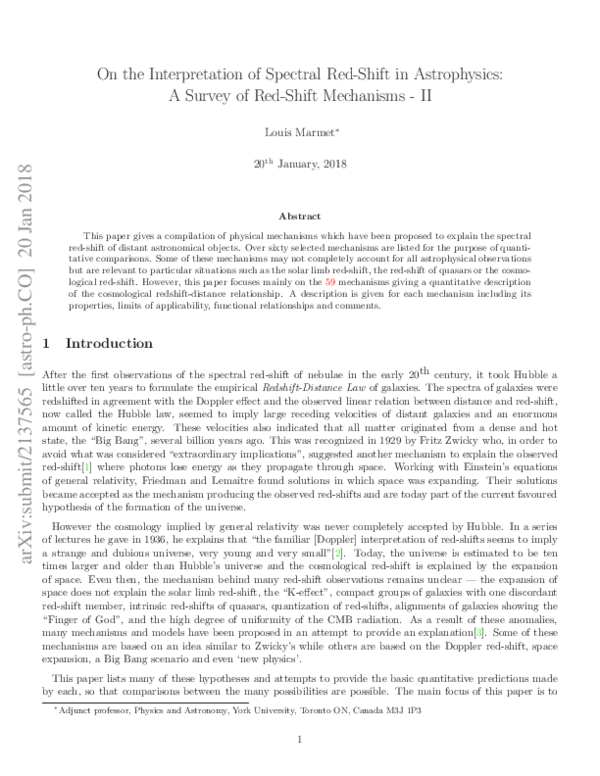 (PDF) On the Interpretation of Spectral Red-Shift in Astrophysics: A ...