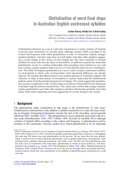 (PDF) Glottalisation of word-final stops in Australian English ...