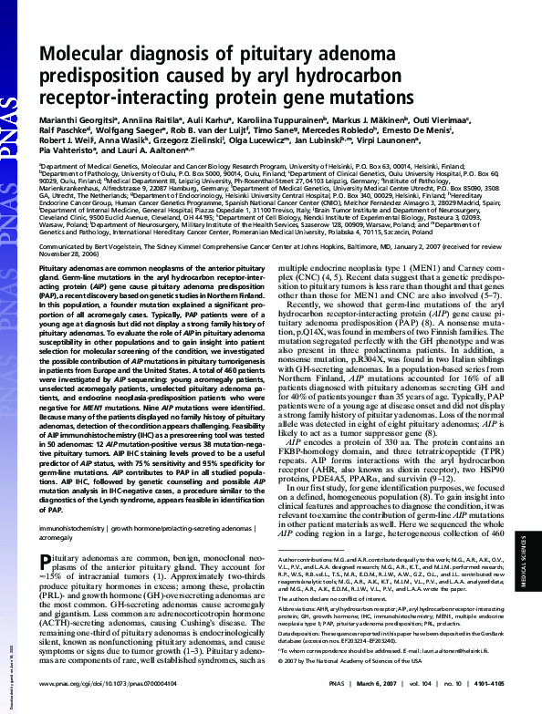 (PDF) Molecular diagnosis of pituitary adenoma predisposition caused by aryl hydrocarbon ...