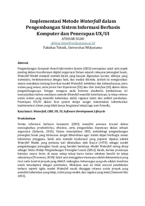 (PDF) Implementasi Metode Waterfall dalam Pengembangan Sistem Informasi Berbasis Komputer dan ...