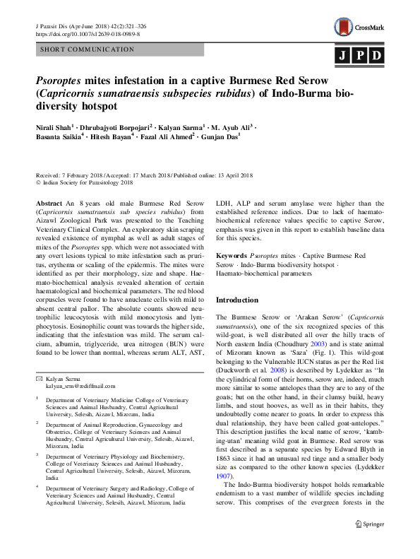 (PDF) Psoroptes mites infestation in a captive Burmese Red Serow ...