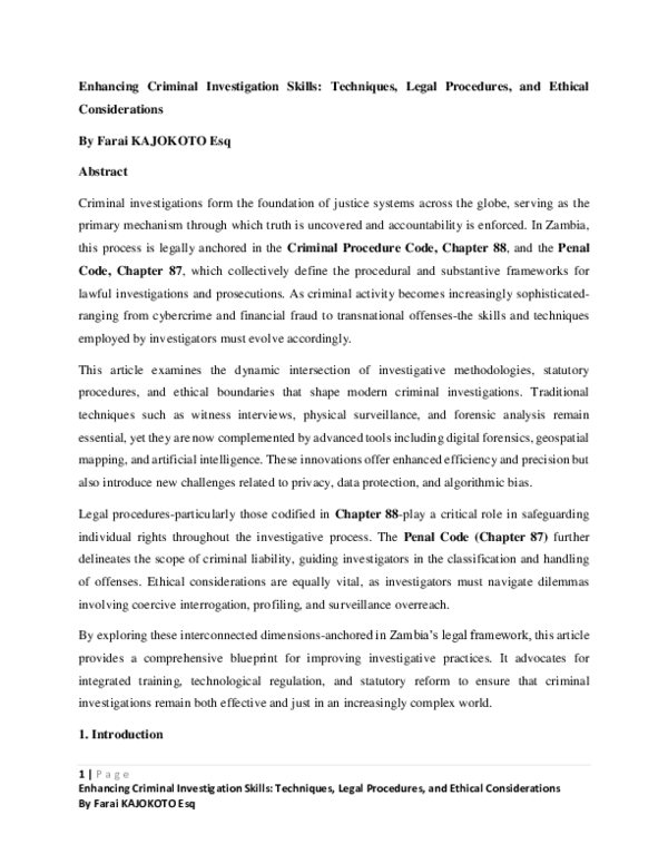(PDF) Enhancing Criminal Investigation Skills: Techniques, Legal ...