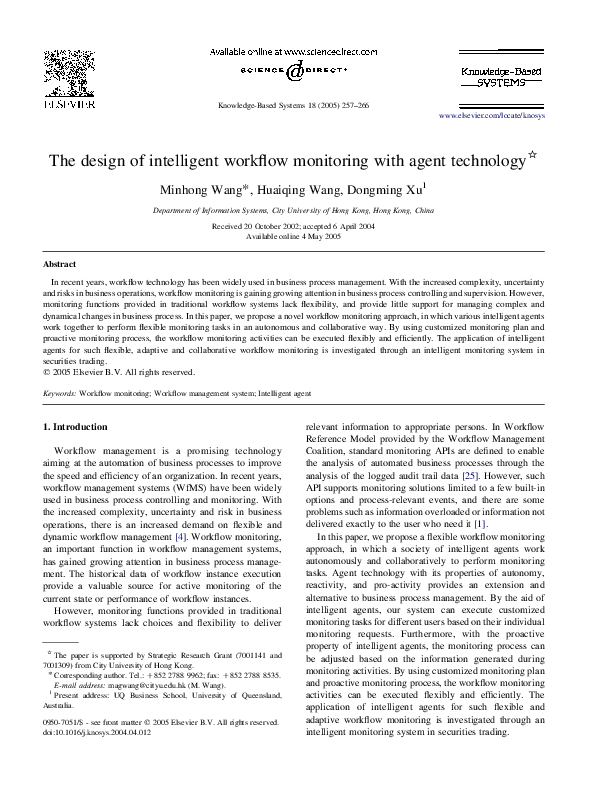 (PDF) The design of intelligent workflow monitoring with agent technology