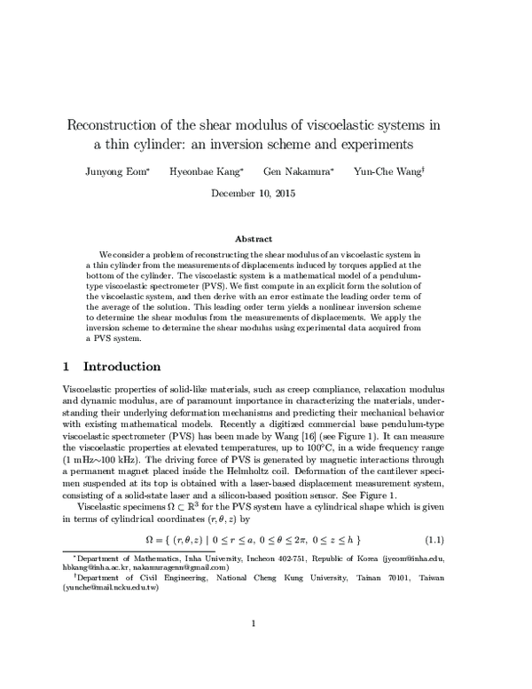 (PDF) Reconstruction of the shear modulus of viscoelastic systems in a ...