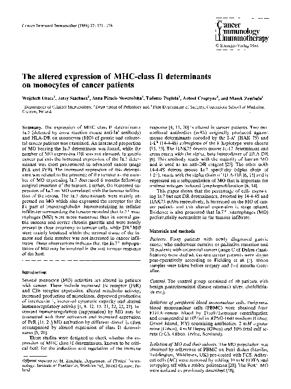 (PDF) The altered expression of MHC-class II determinants on monocytes ...
