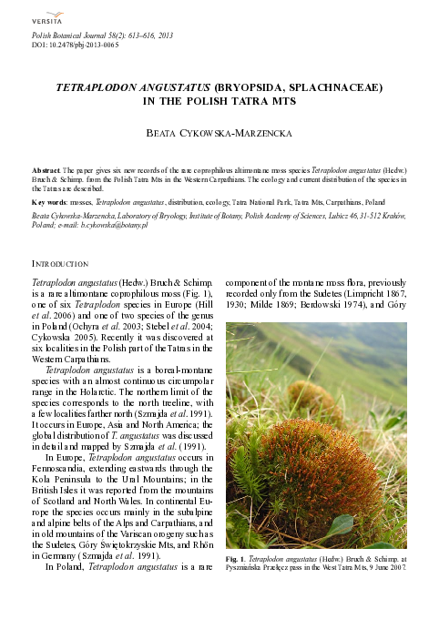 (PDF) Tetraplodon angustatus (Bryopsida, Splachnaceae) in the Polish ...