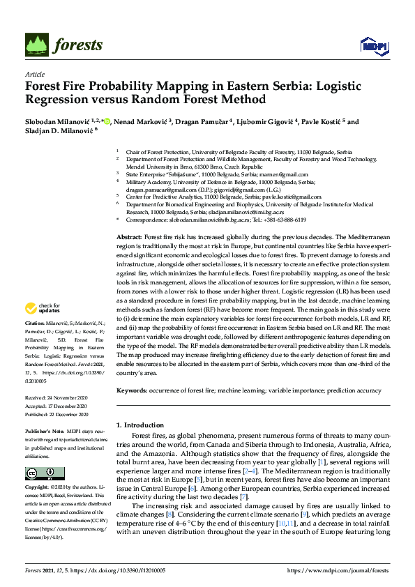 (PDF) Forest Fire Probability Mapping in Eastern Serbia: Logistic ...