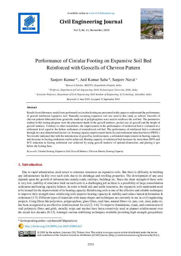 (PDF) Performance of Circular Footing on Expansive Soil Bed Reinforced ...