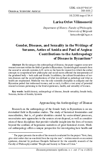 (PDF) Gender, Diseases, and Sexuality in the Writings of Soranus ...