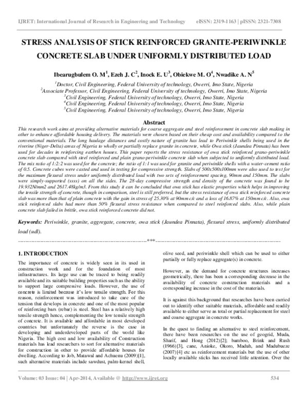 (PDF) Stress Analysis of Stick Reinforced Granite-Periwinkle Concrete ...