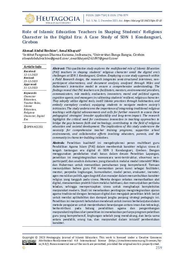 (PDF) Role of Islamic Education Teachers in Shaping Students' Religious Character in the Digital ...