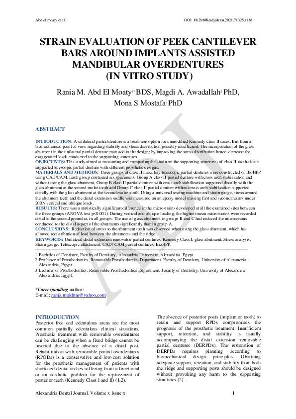 (PDF) Effect of Glass Abutment on Stress Distribution in Kennedy Class ...