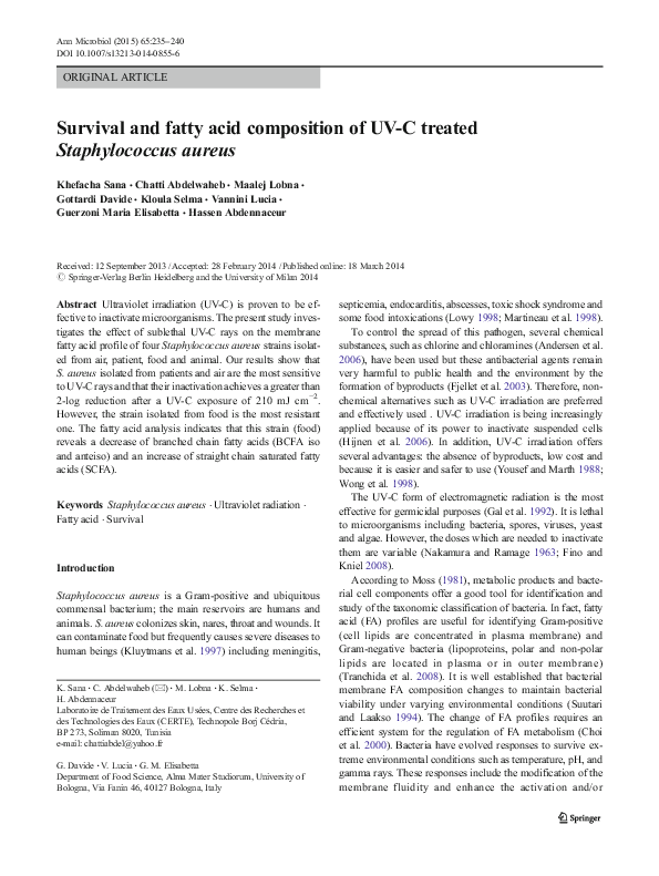 (PDF) Survival and fatty acid composition of UV-C treated ...