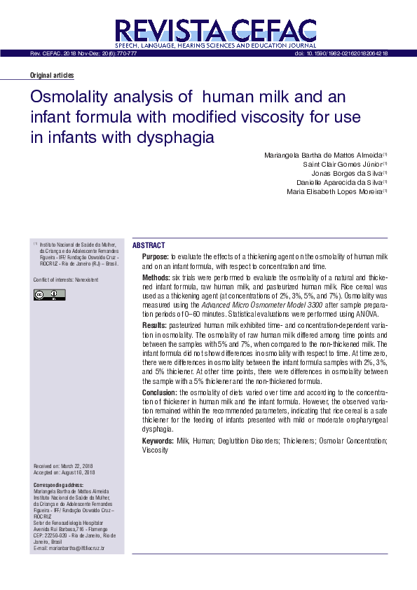 (PDF) Osmolality analysis of human milk and an infant formula with ...