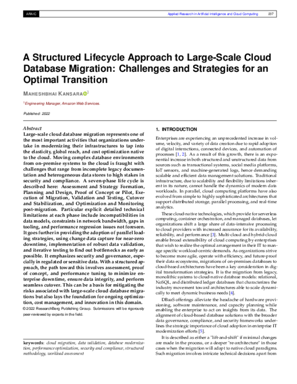 (PDF) A Structured Lifecycle Approach to Large-Scale Cloud Database Migration: Challenges and ...