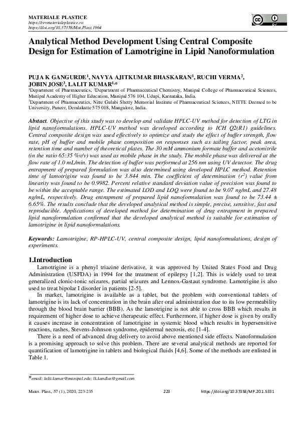 (PDF) Analytical Method Development Using Central Composite Design for Estimation of Lamotrigine ...
