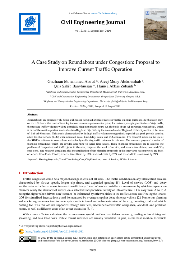 (PDF) A Case Study on Roundabout under Congestion: Proposal to Improve Current Traffic Operation