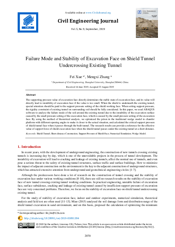 (PDF) Failure Mode and Stability of Excavation Face on Shield Tunnel ...