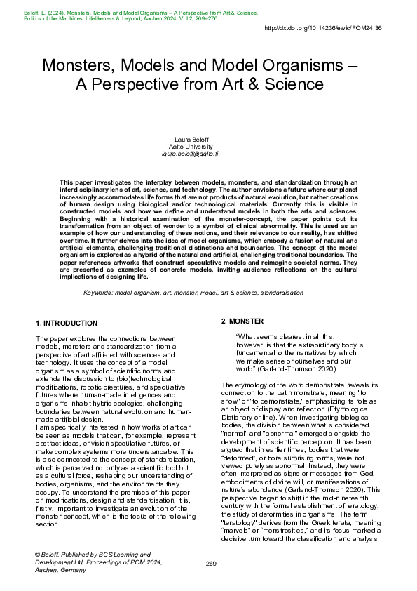 (PDF) Monsters, Models and Model Organisms -A Perspective from Art ...