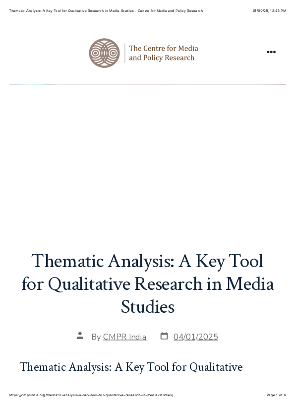 (PDF) Thematic Analysis A Key Tool for Qualitative Research in Media ...
